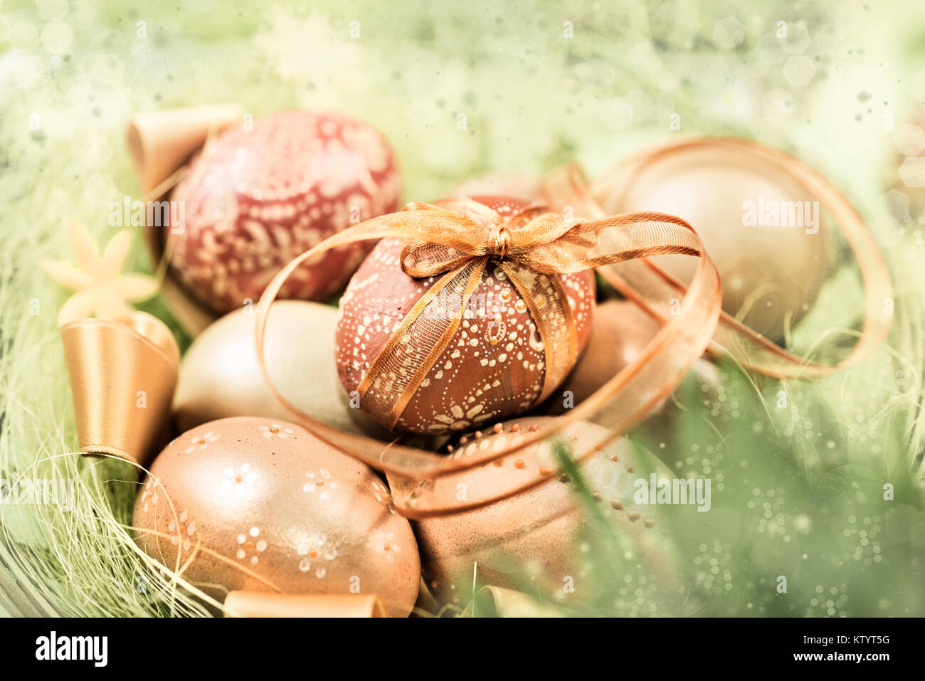 Easter eggs on neutral spring background Stock Photo - Alamy