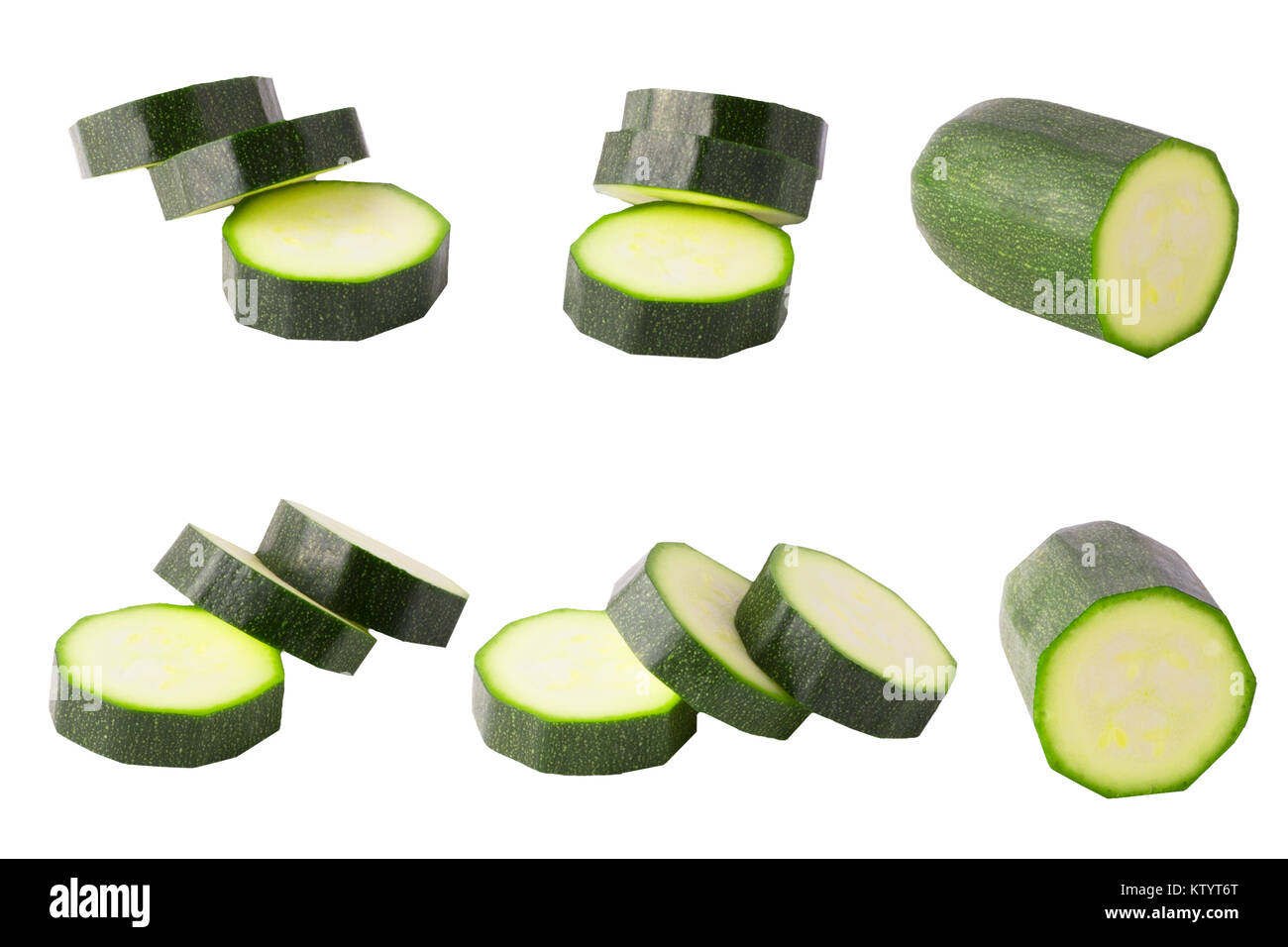 Collection of isolated courgettes on white background with clipping ...