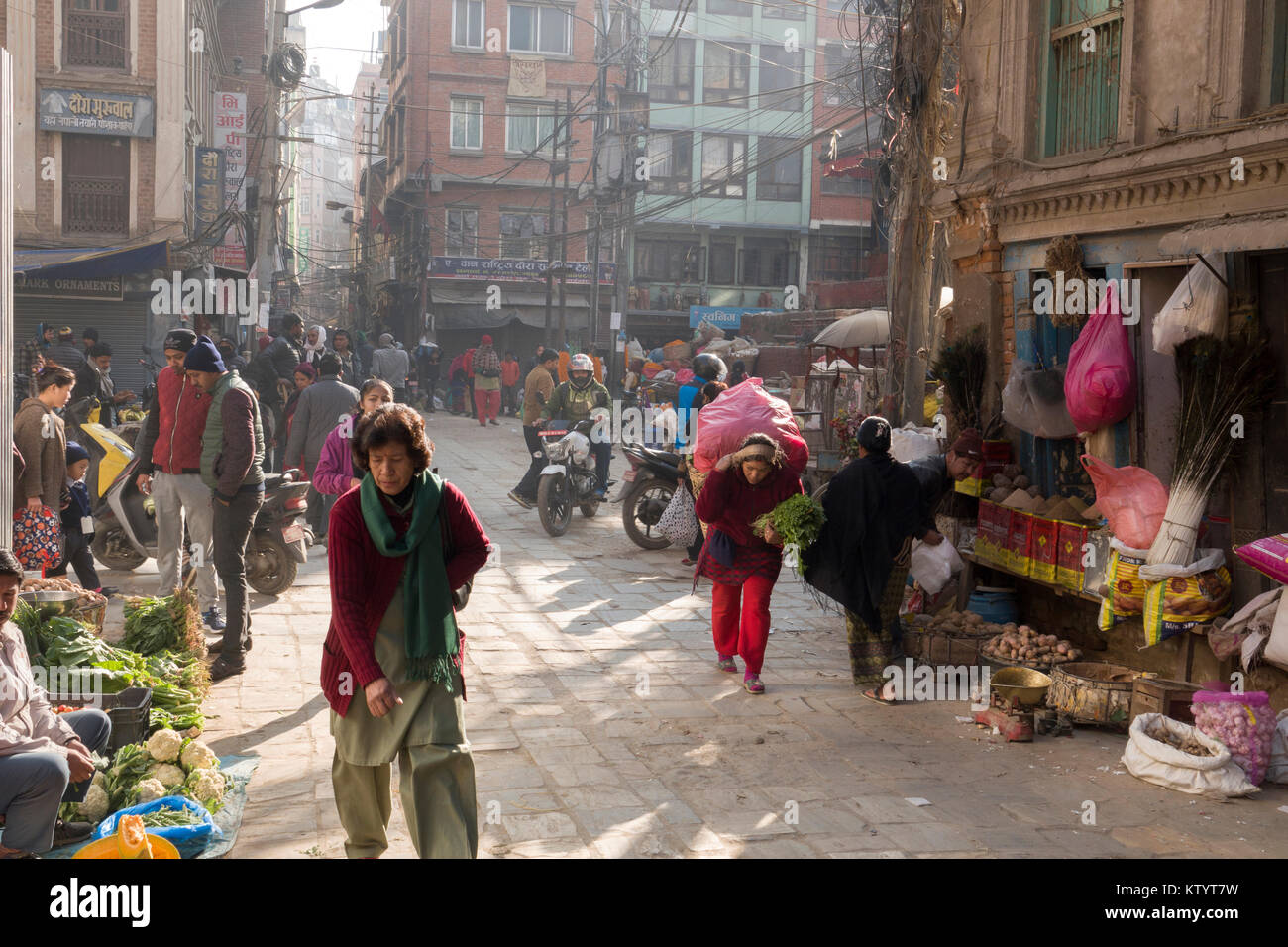 Busy morning market street scene in Kathmandu, Nepal Stock Photo - Alamy