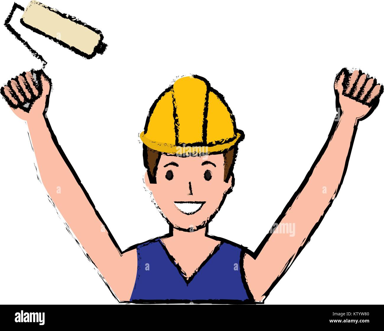 construction worker with paint roller avatar vector illustration design ...