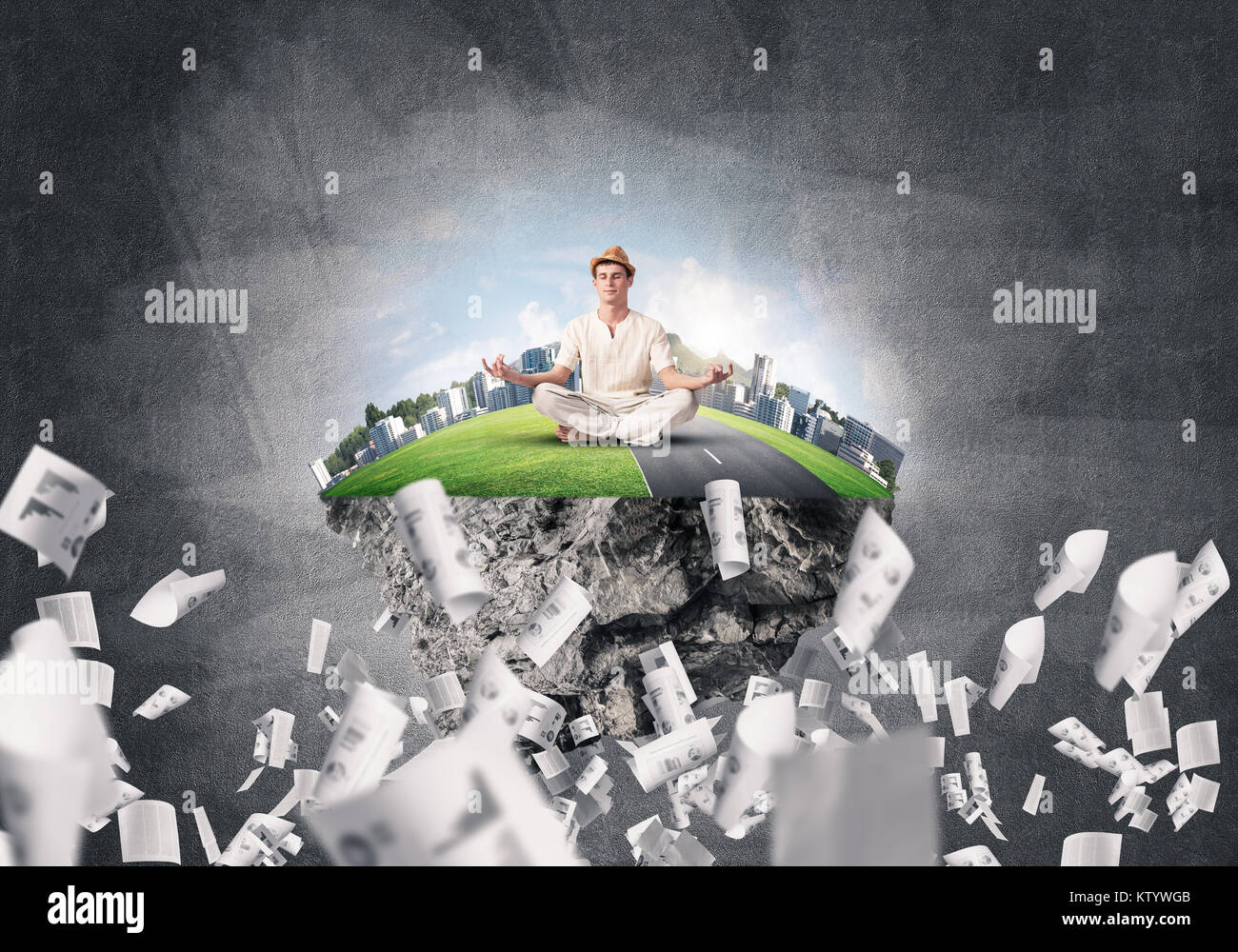 Young man keeping mind conscious Stock Photo - Alamy
