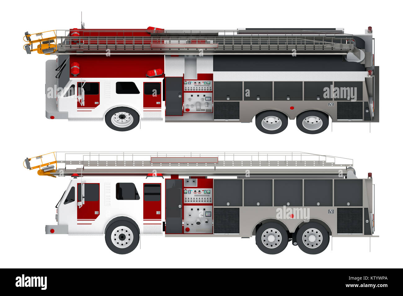 firetruck left view isolated on white. 3d rendering Stock Photo - Alamy