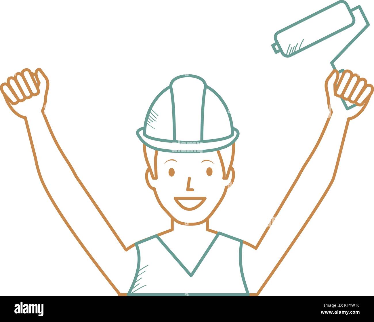 construction worker with paint roller avatar vector illustration design ...