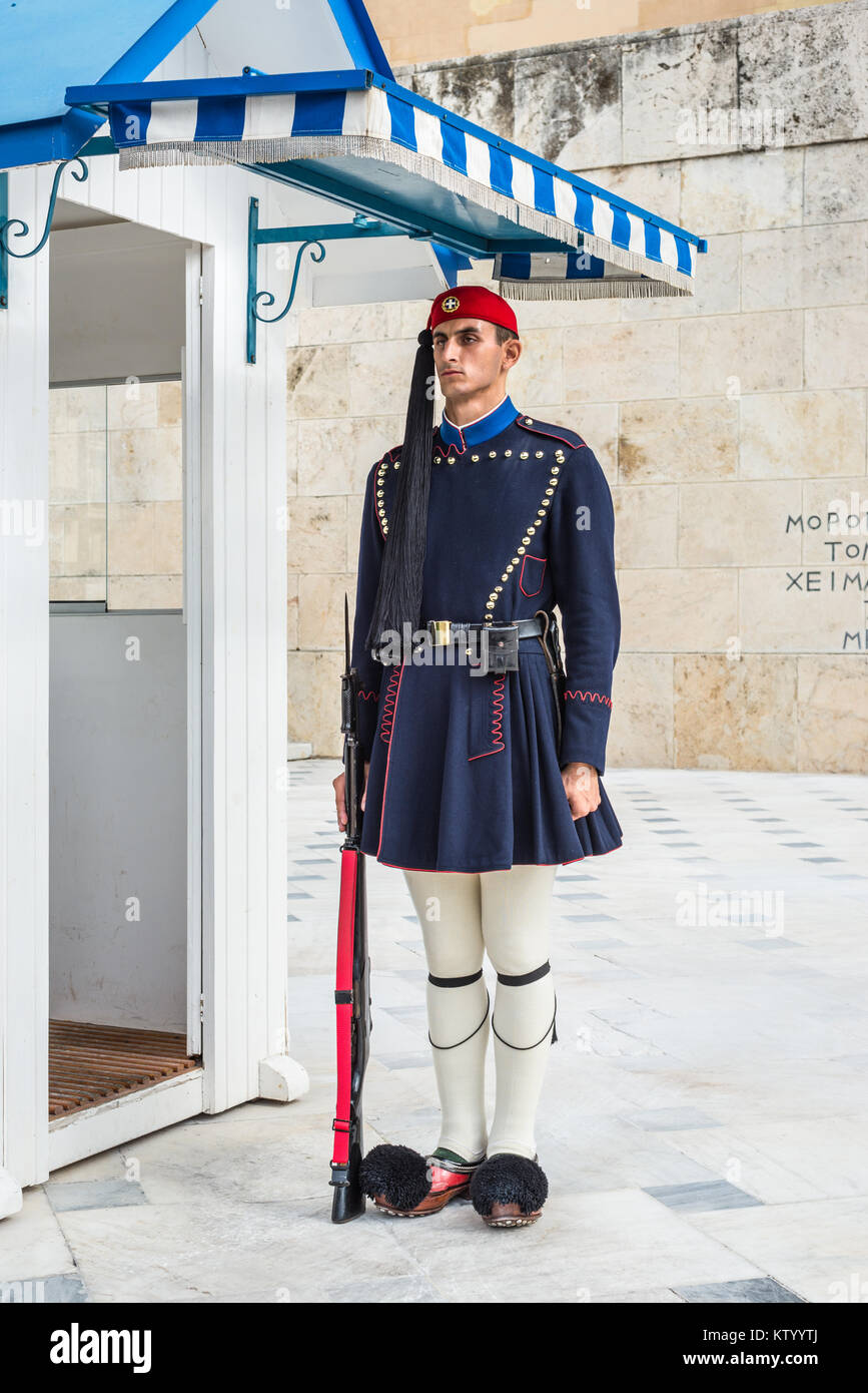 Athens, Greece - November 1, 2017: Evzone guarding at Syntagma square ...