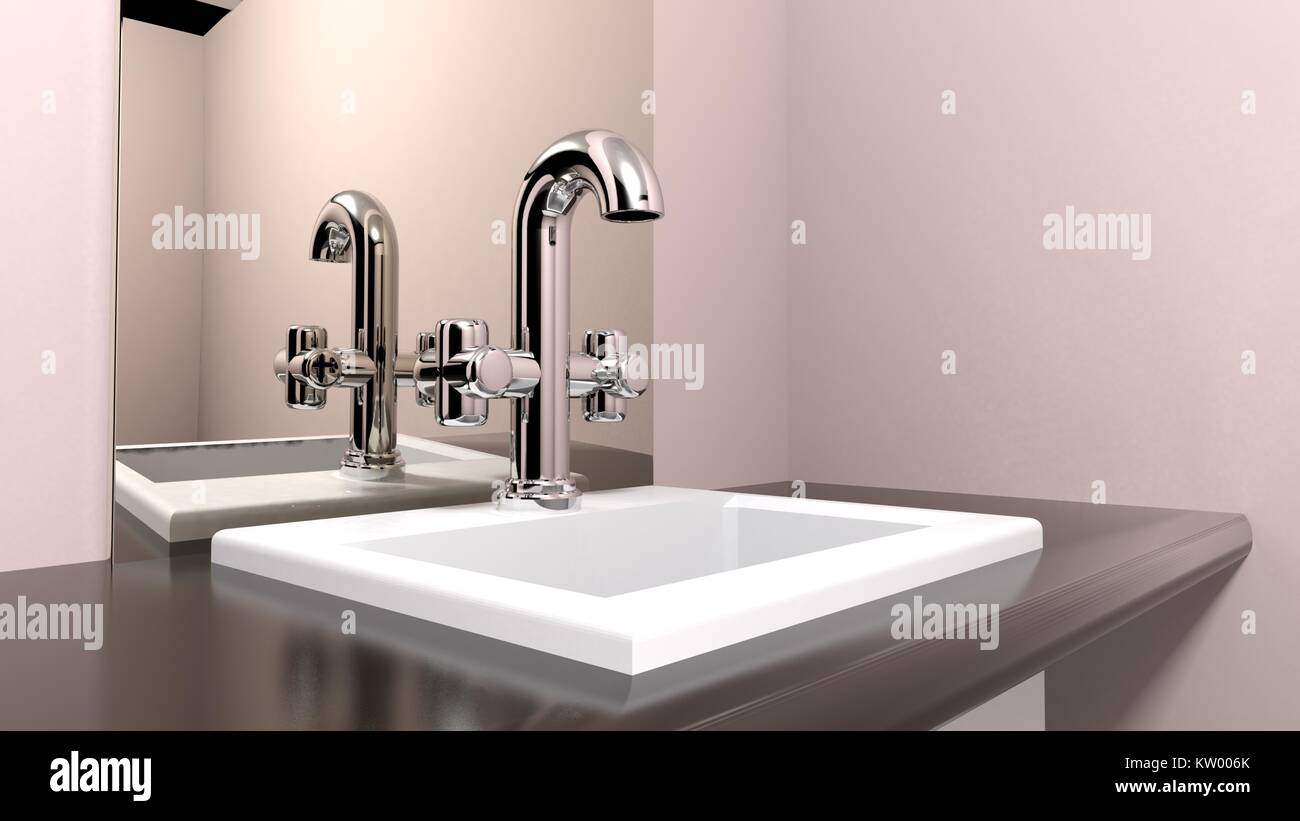 Tap and sink of a bathroom - 3D rendering Stock Photo - Alamy