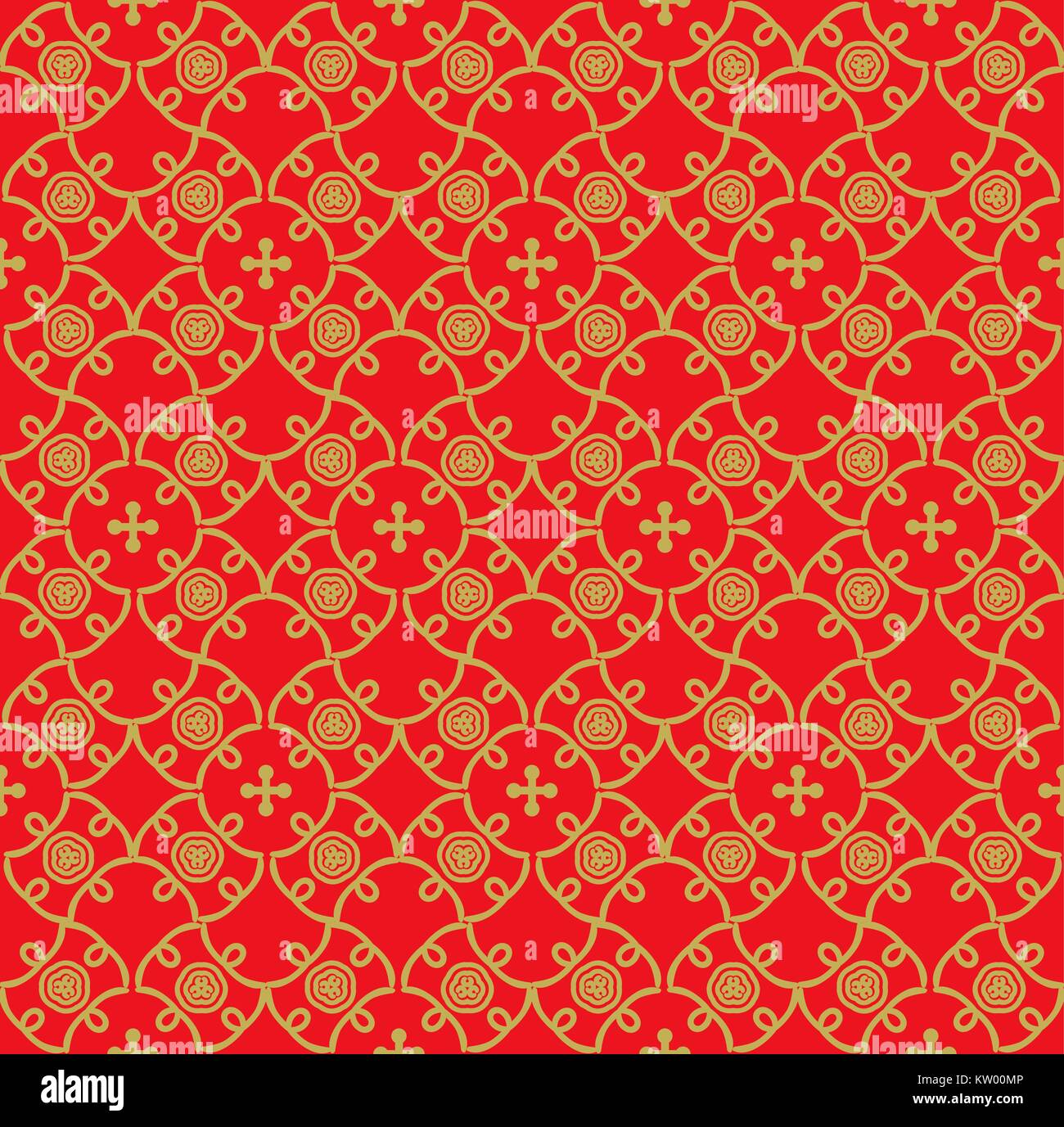 Seamless Chinese style traditional golden red vine geometry pattern ...