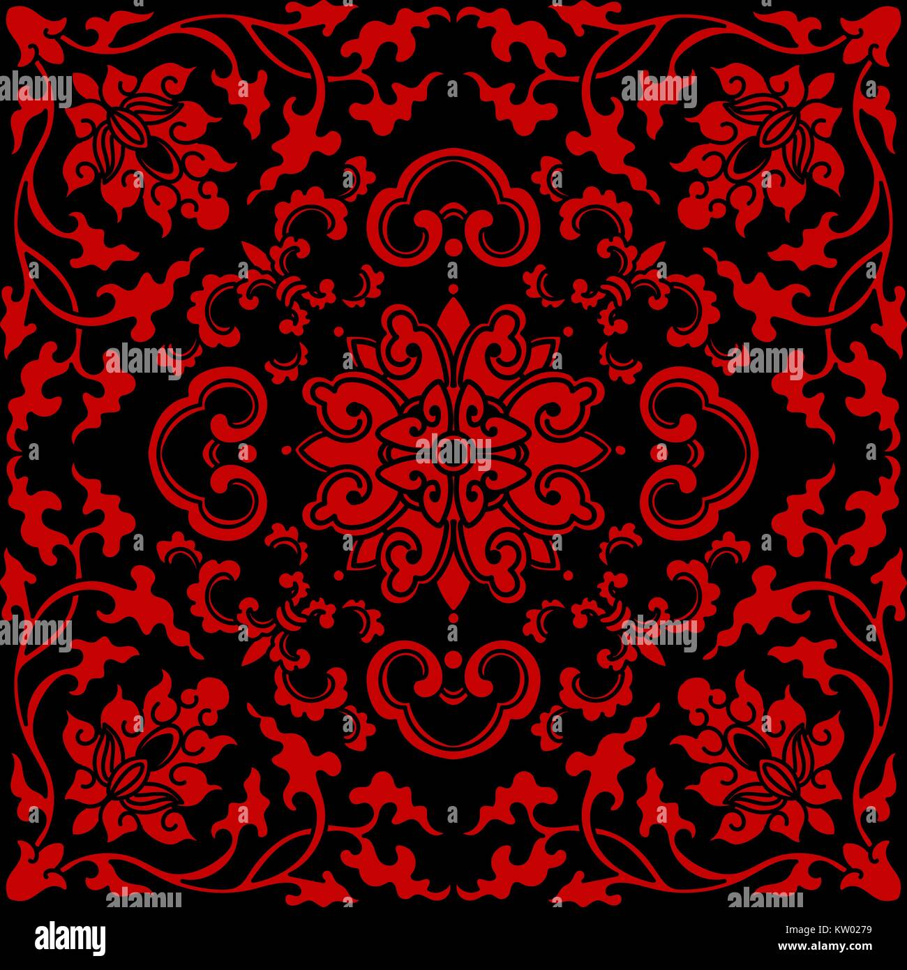 Seamless Chinese Background Botanic Spiral Vine Cross Flower Stock ...