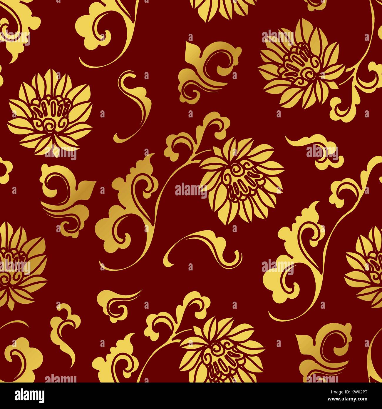 Seamless Golden Chinese Background Curve Spiral Botanic Flower Stock ...