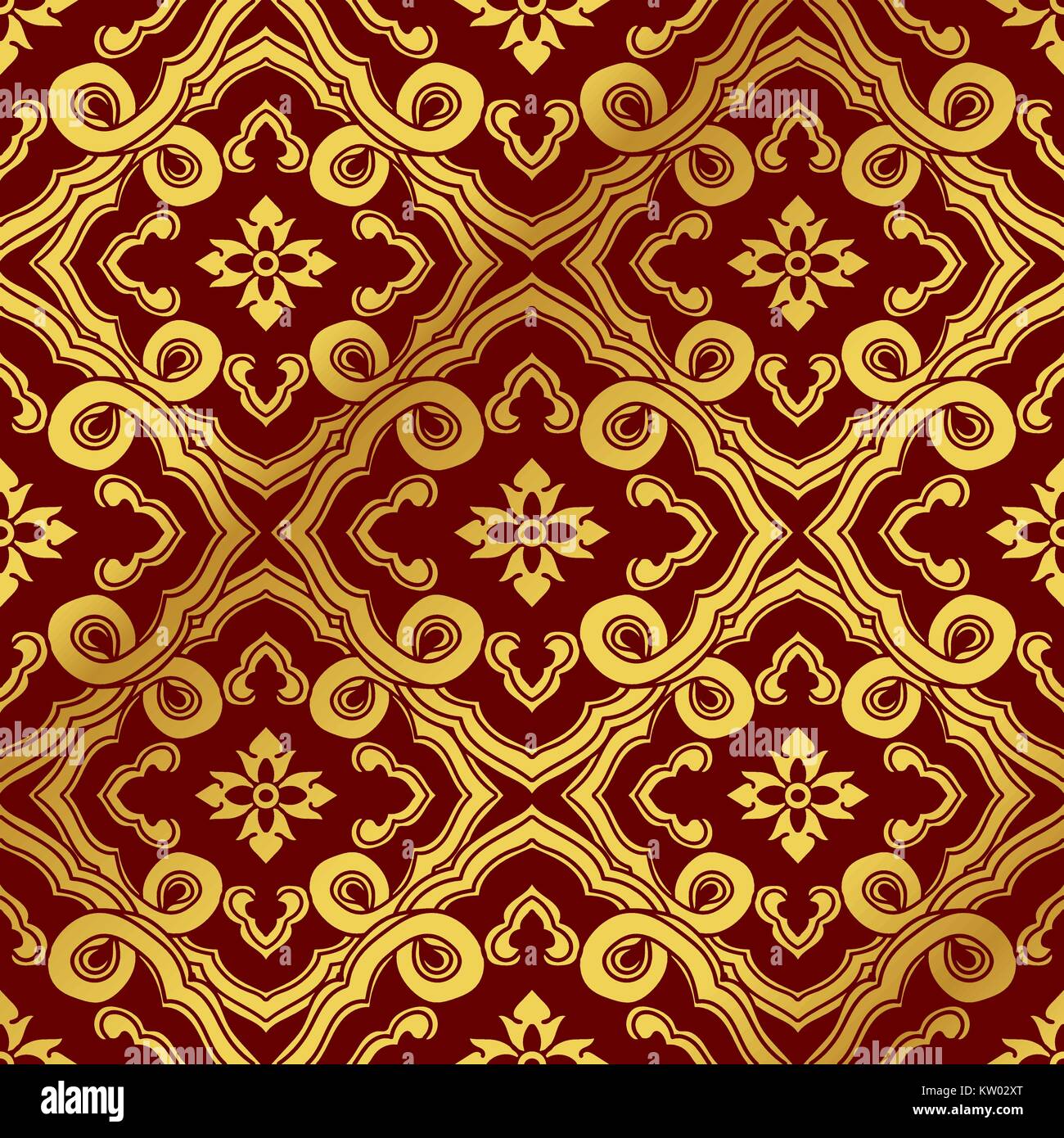 Seamless Golden Chinese Background Curve Spiral Cross Chain Flower ...