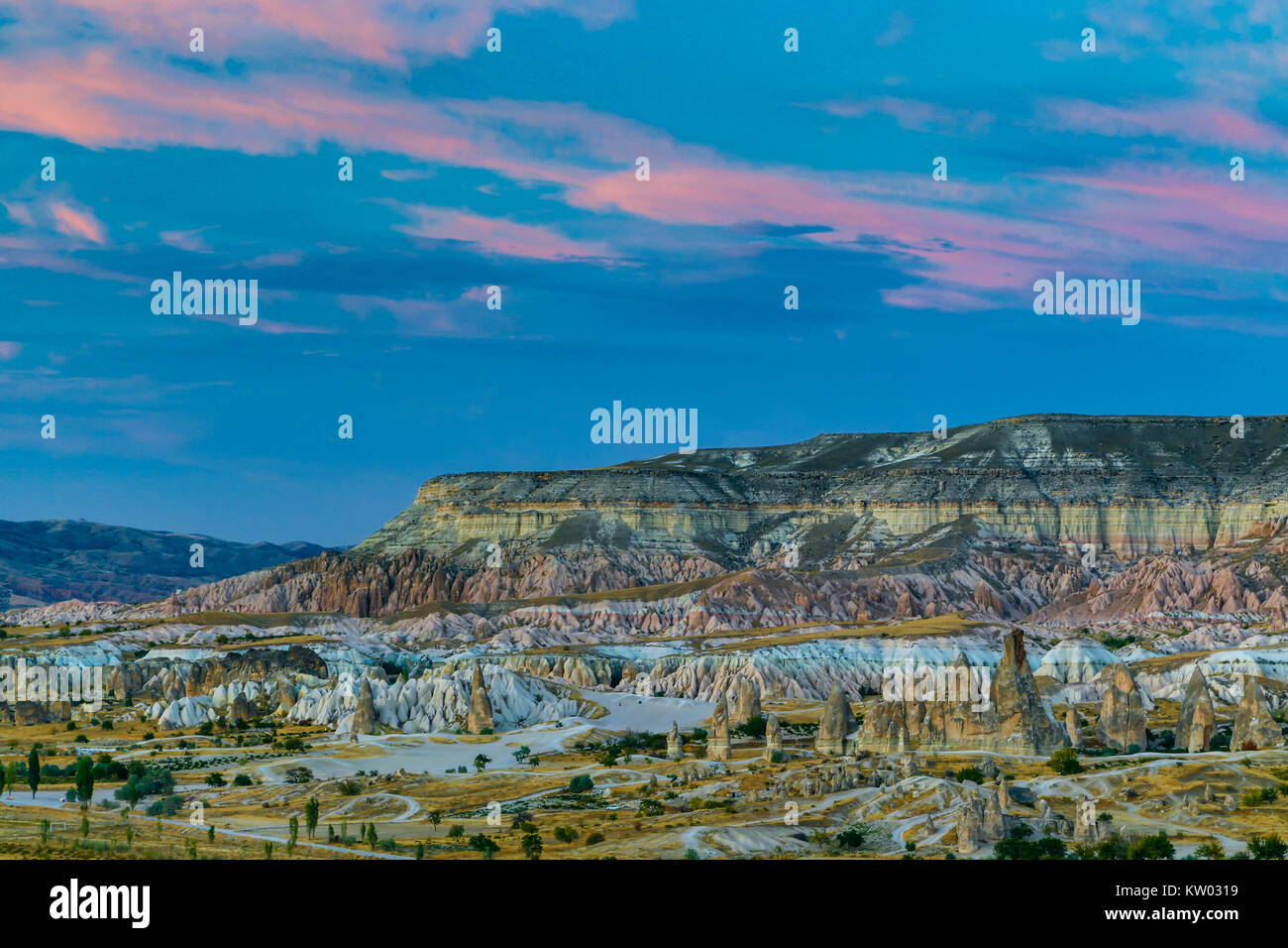 Fairy chimneys, badlands and mesa, near Goreme, Cappadocia, Turkey ...