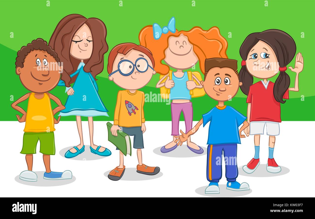 Cartoon Illustration of Preschool or Elementary Age Kids Characters ...