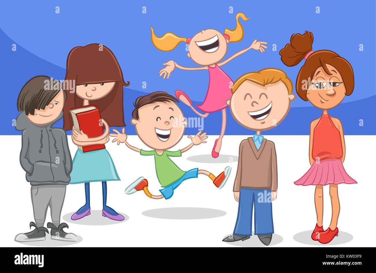 Cartoon Illustration of Preschool or Elementary Age Children Characters ...