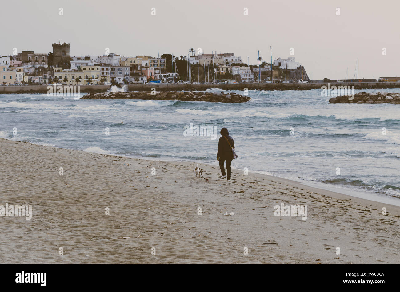 Coastal landscape with the beach of Forio, Ischia sland tourist resort ...