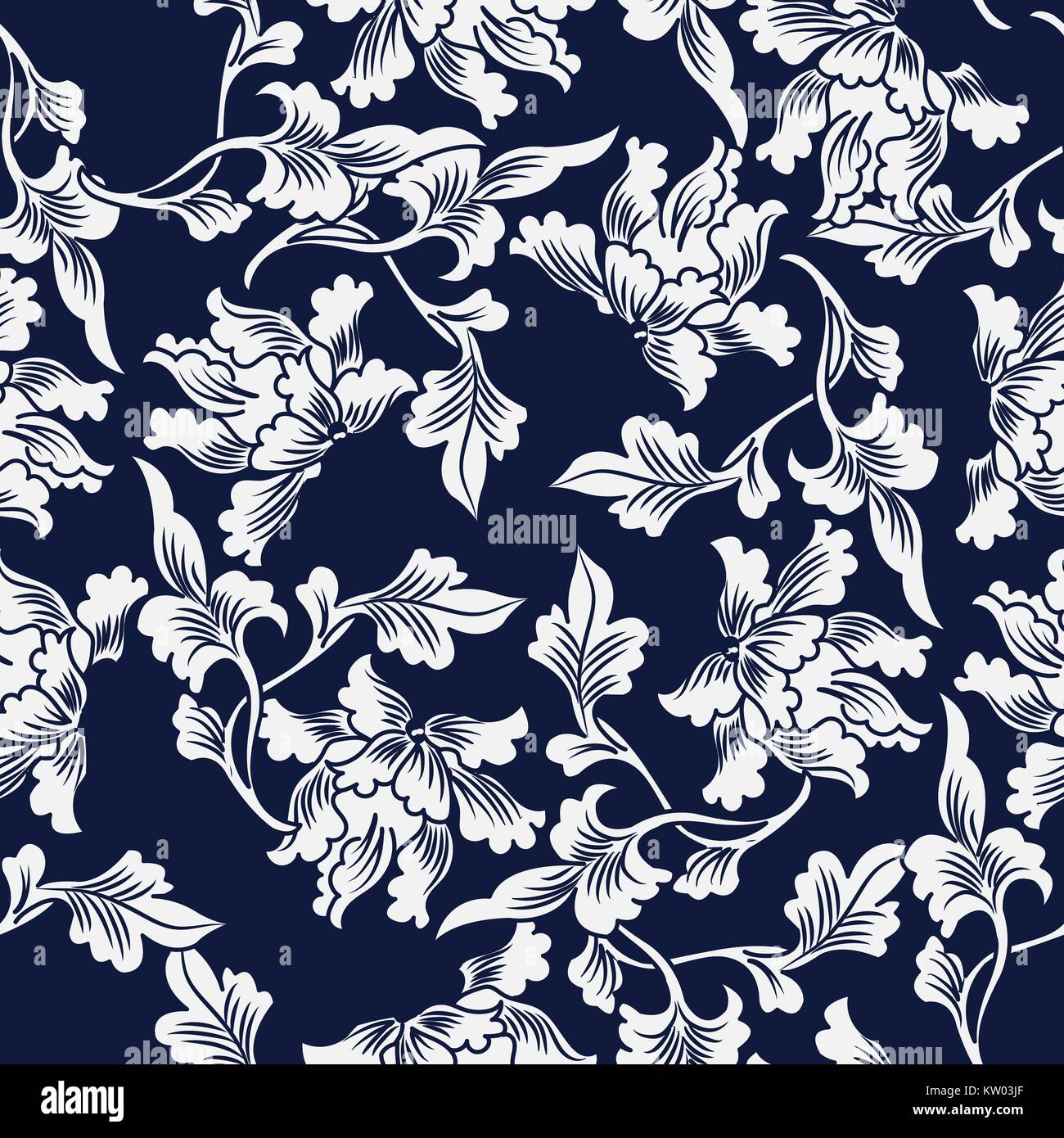 Seamless Blue Japanese Background Nature Botanic Leaf Stock Vector ...