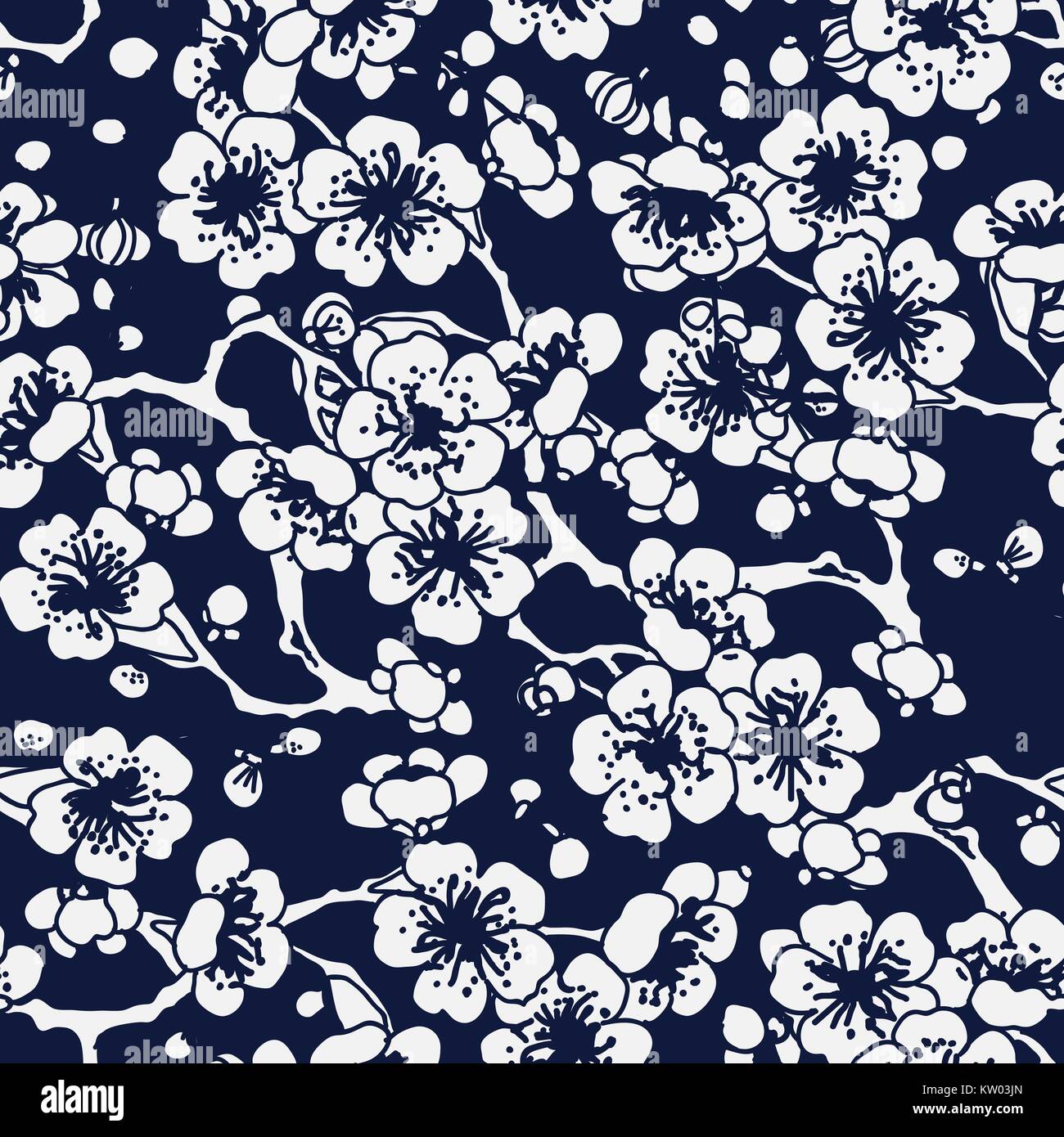 Seamless Blue Japanese Background Cross Plum Blossom Stock Vector Image ...