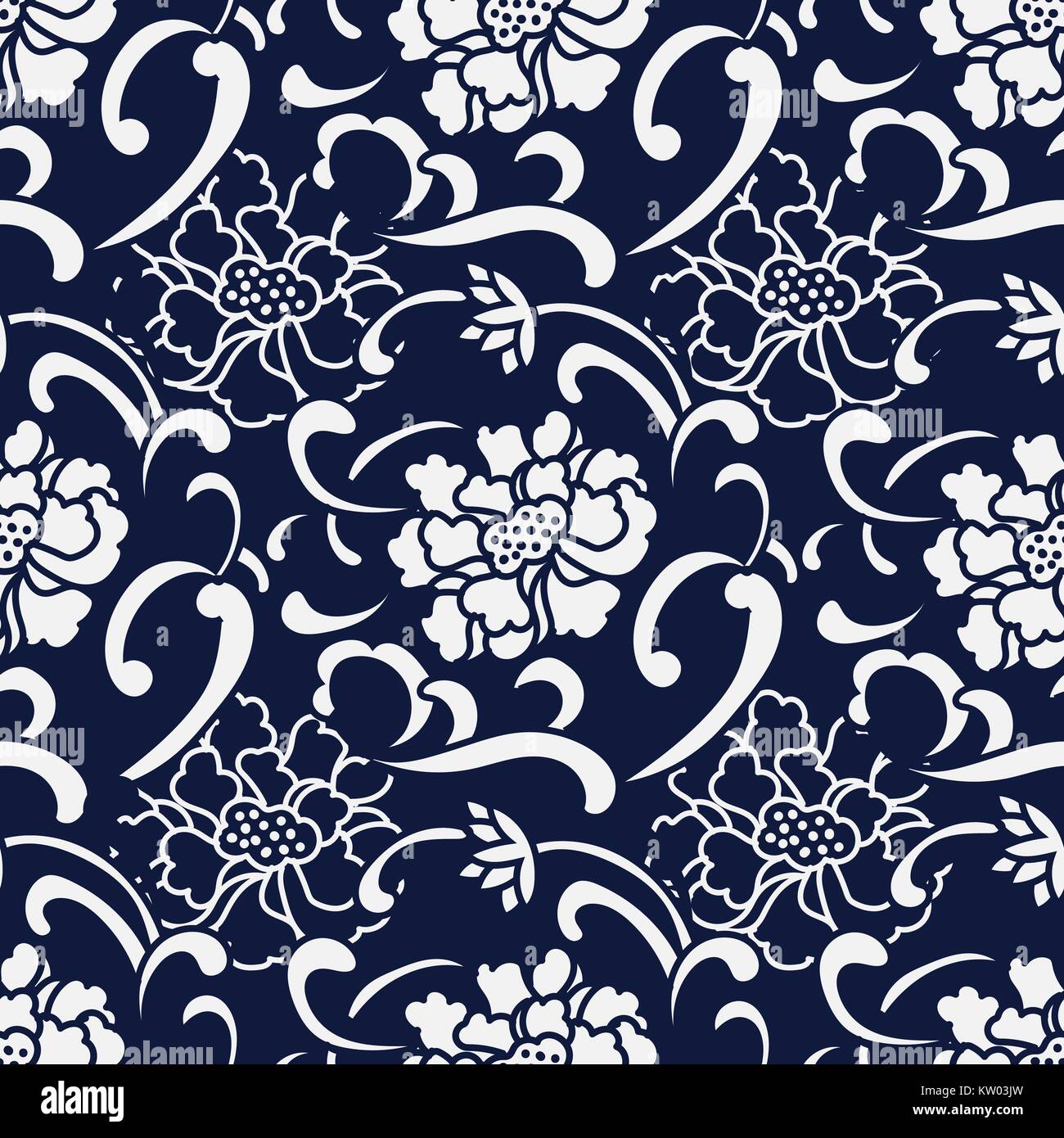 Seamless Blue Japanese Background Spiral Curve Peony Flower Stock ...