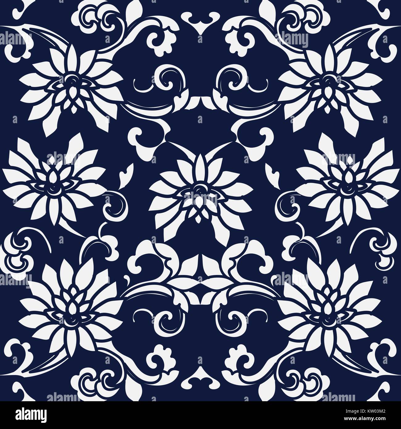 Seamless Blue Japanese Background Cross Spiral Garden Flower Vine Stock ...