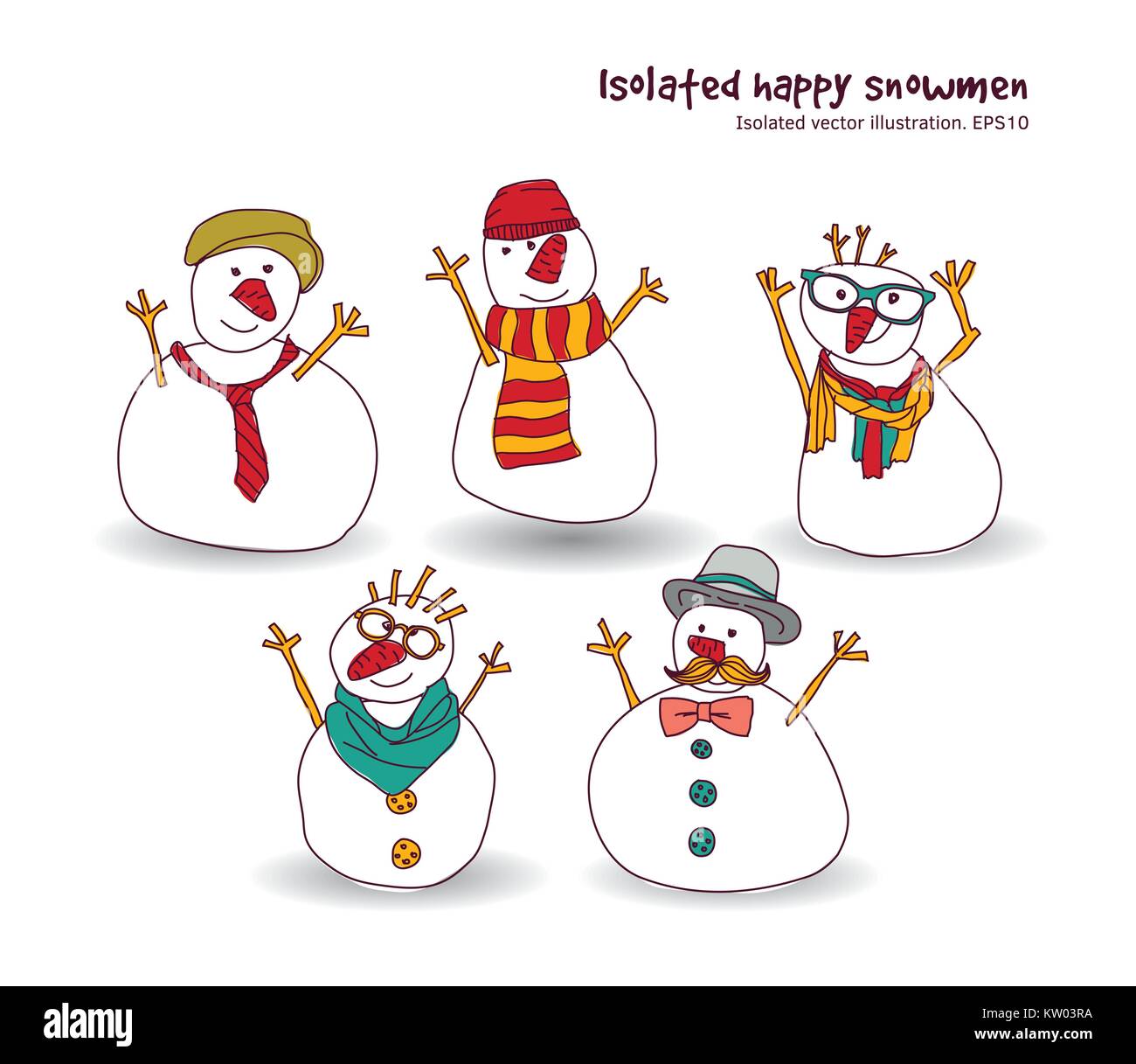 Isolated winter happy snowmen figures objects Stock Vector Image & Art ...