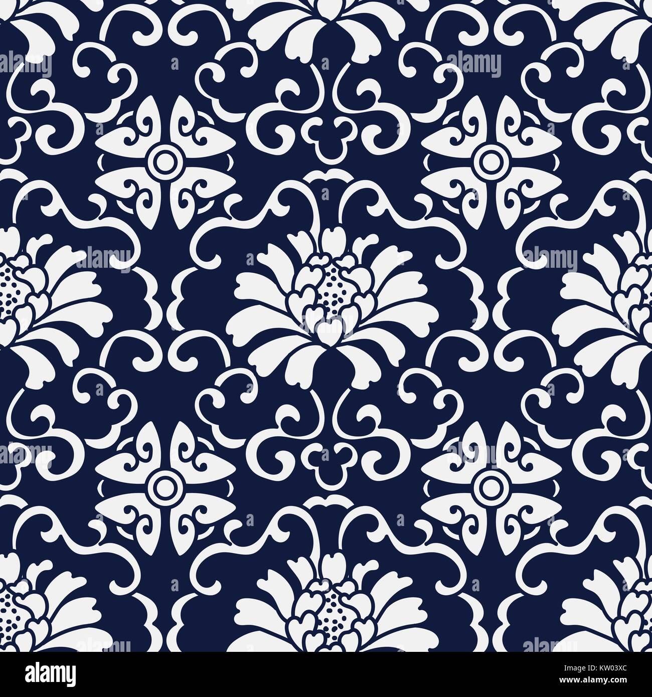 Seamless Blue Japanese Background Botanic Spiral Vine Flower Stock ...