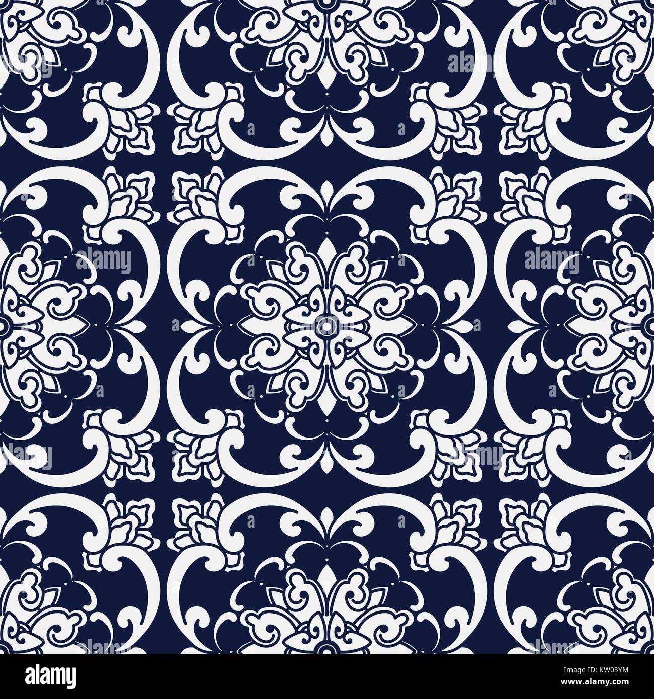Seamless Blue Japanese Background Curve Spiral Cross Flower Stock ...