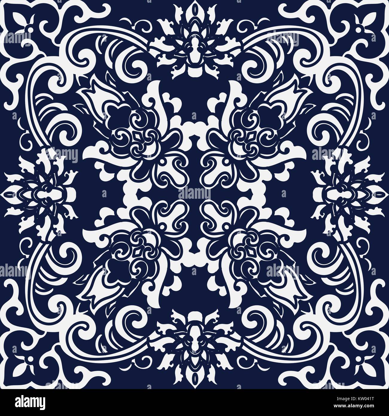 Seamless Blue Japanese Background Botanic Spiral Cross Flower Stock ...