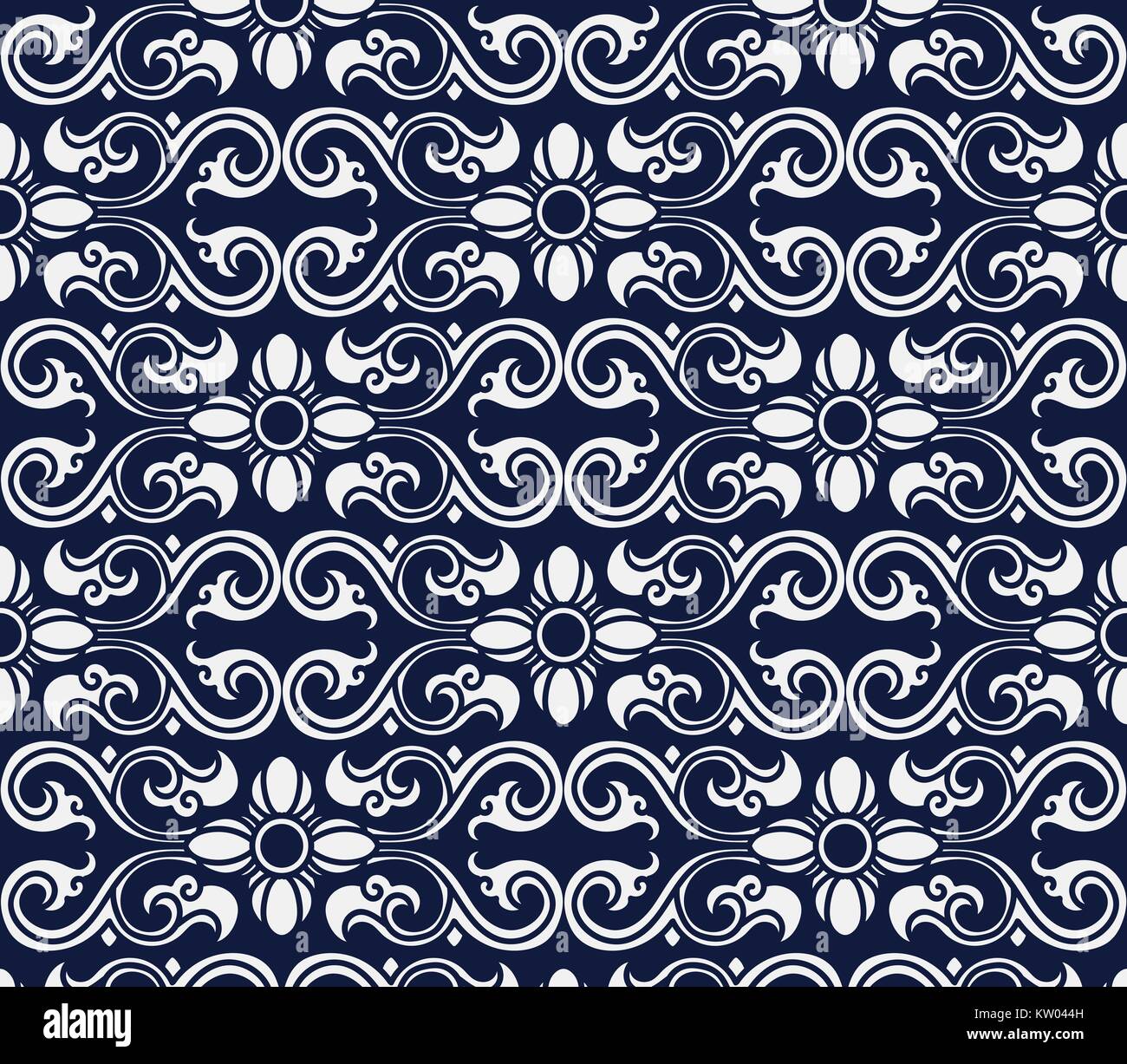Seamless Blue Japanese Background Curve Spiral Cross Flower Stock ...