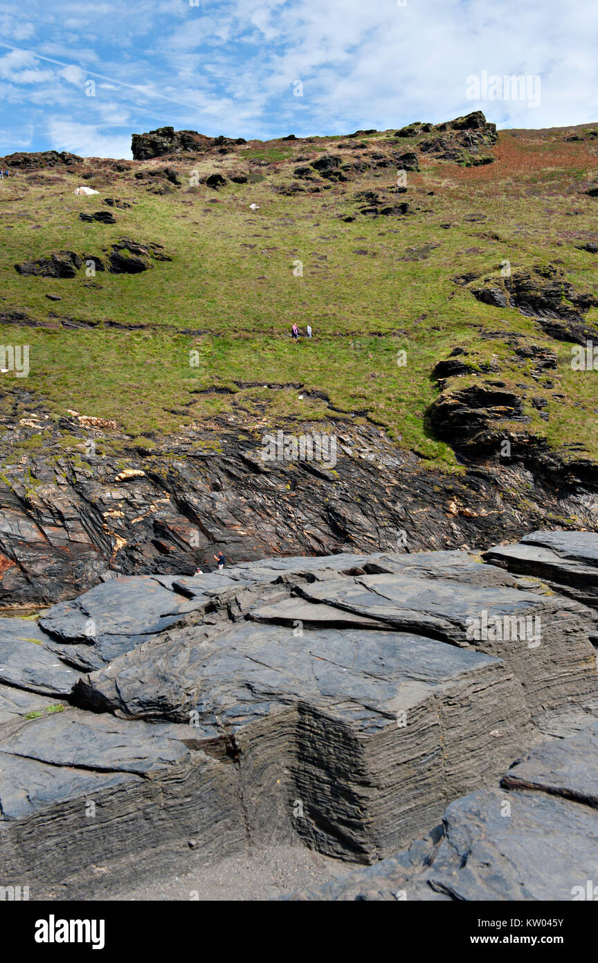Geological features alongside the River Valency at Boscastle, Cornwall ...