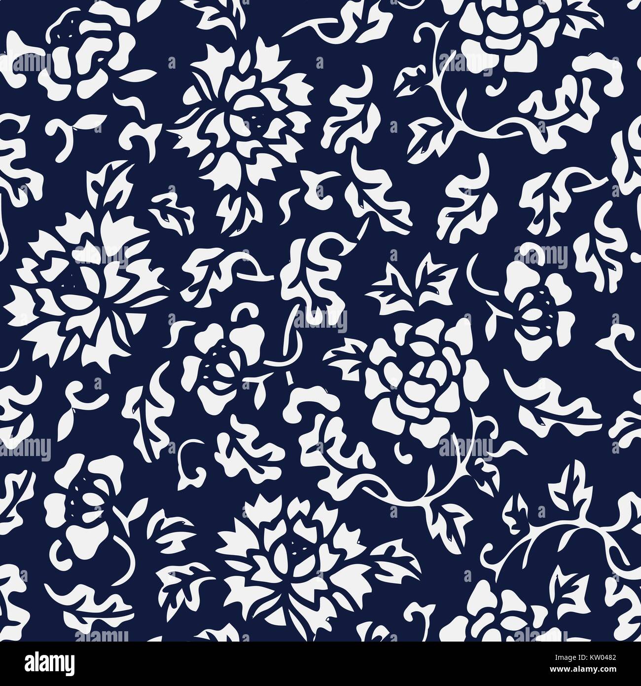 Seamless Blue Japanese Background Botanic Garden Flower Leaf Stock ...