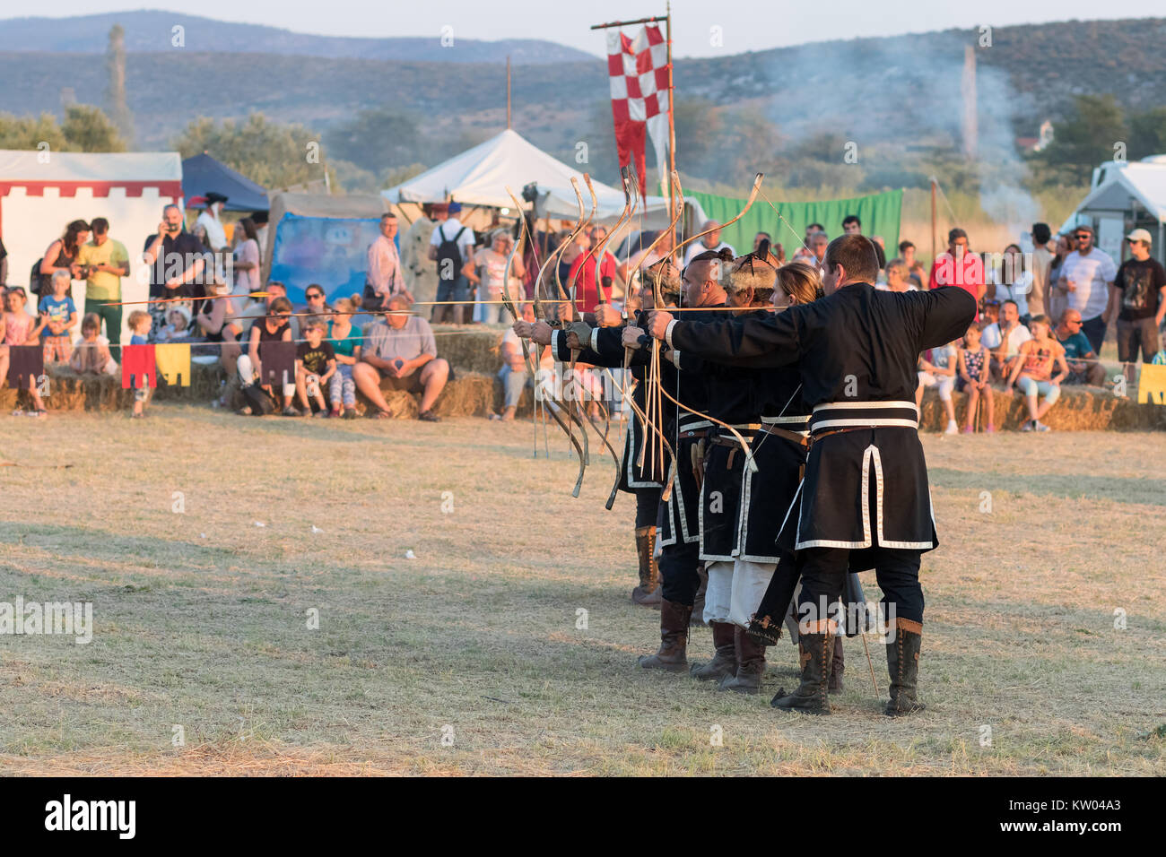 VRANA, CROATIA - AUGUST 18, 2017: Days of knights of Vrana. Archers ...
