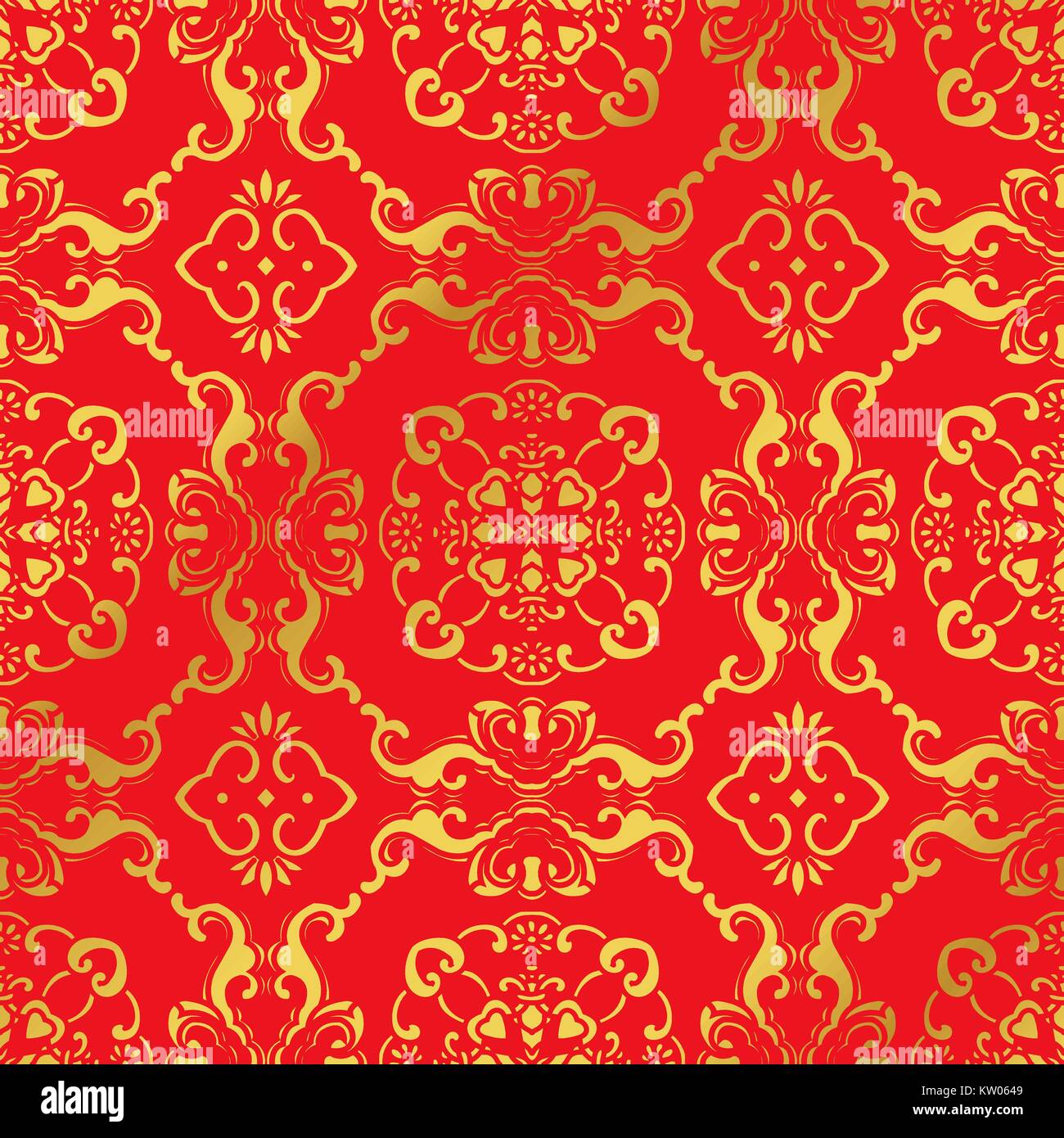 Seamless Golden Chinese Background Spiral Curve Chain Flower Stock ...