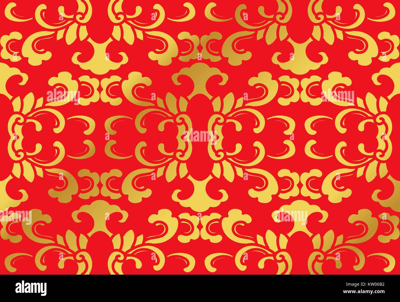 Seamless Golden Chinese Background Botanic Curve Spiral Cross Leaf ...