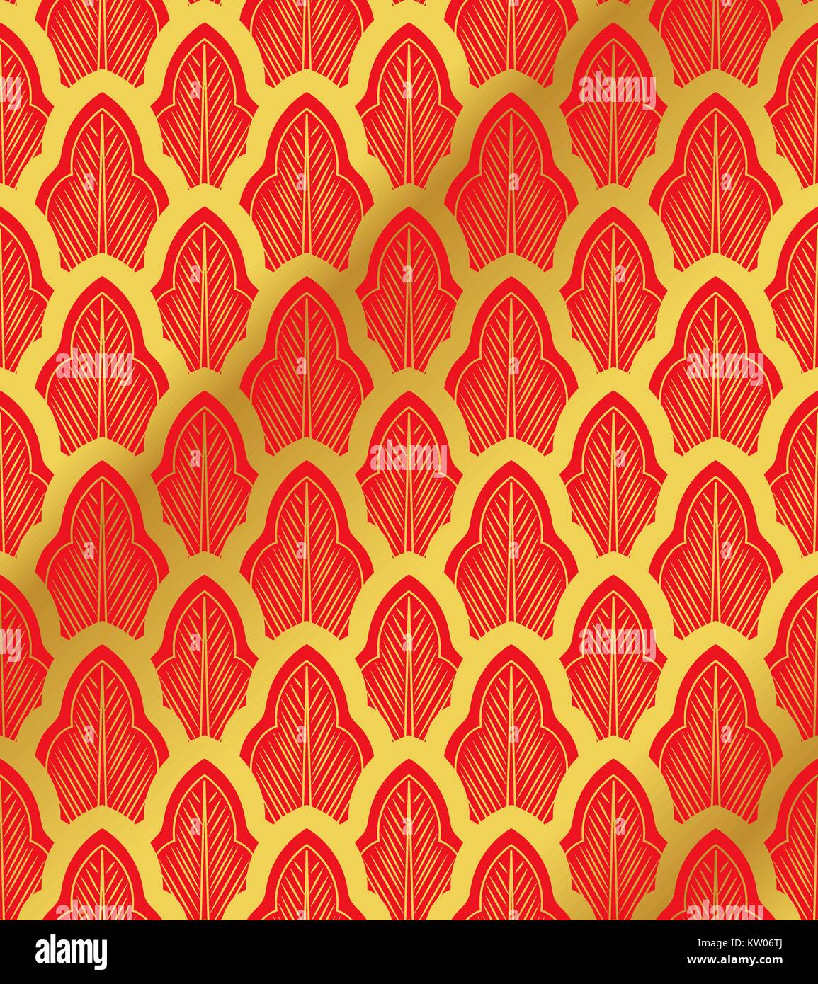Seamless Golden Chinese Background oriental botanic curve cross leaf ...