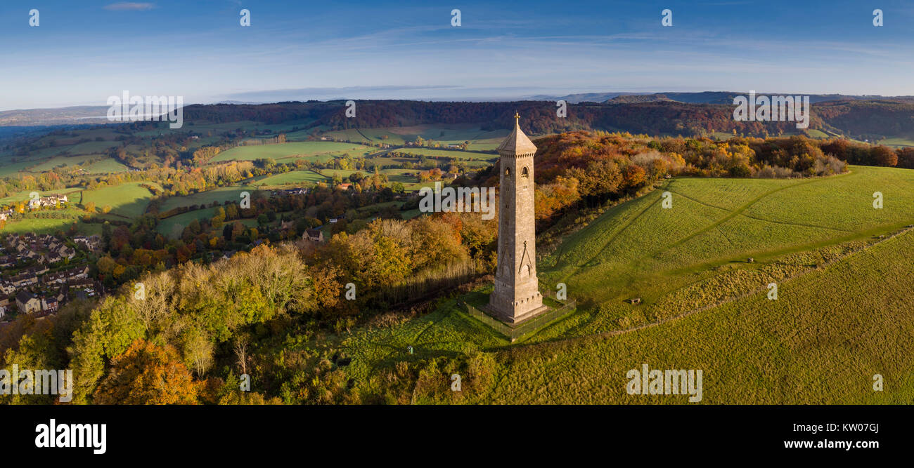 An aerial view of the Tyndale Monument in the autumn, North Nibley ...