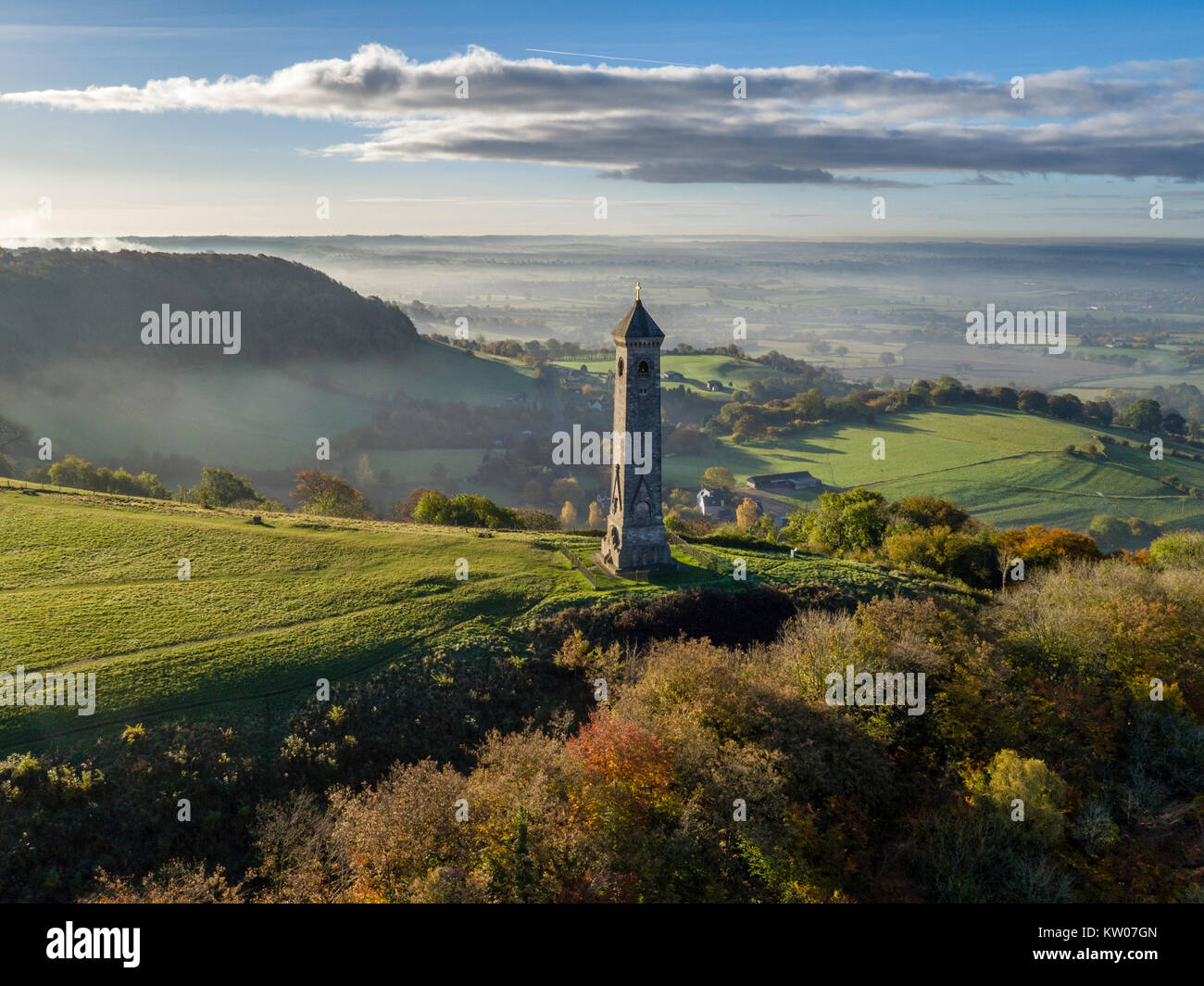 An aerial view of the Tyndale Monument in the autumn, North Nibley ...