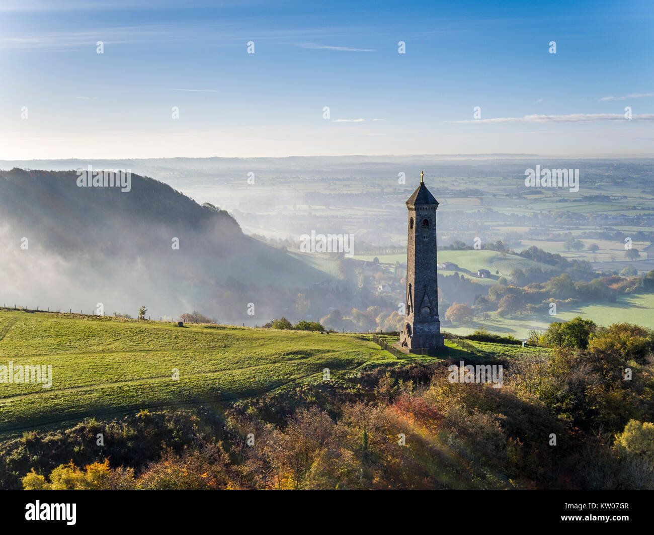 An aerial view of the Tyndale Monument in the autumn, North Nibley ...