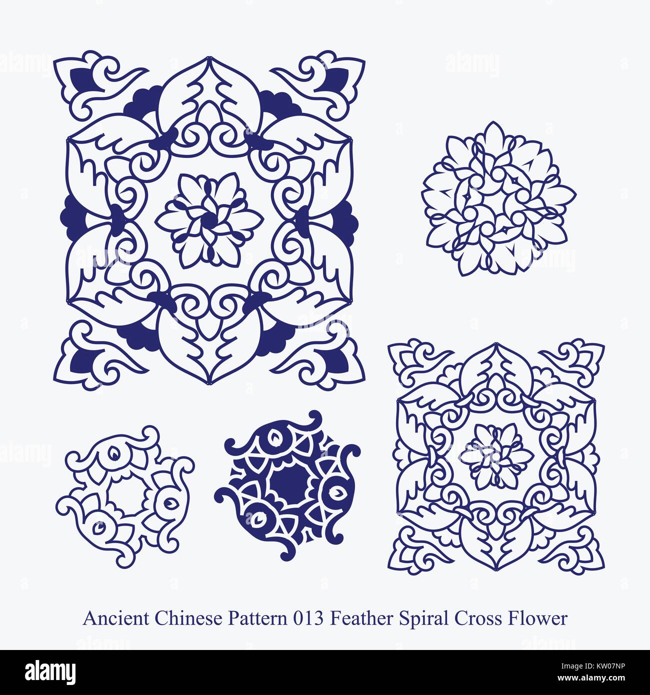 Ancient Chinese Pattern of Feather Spiral Cross Flower Stock Vector ...
