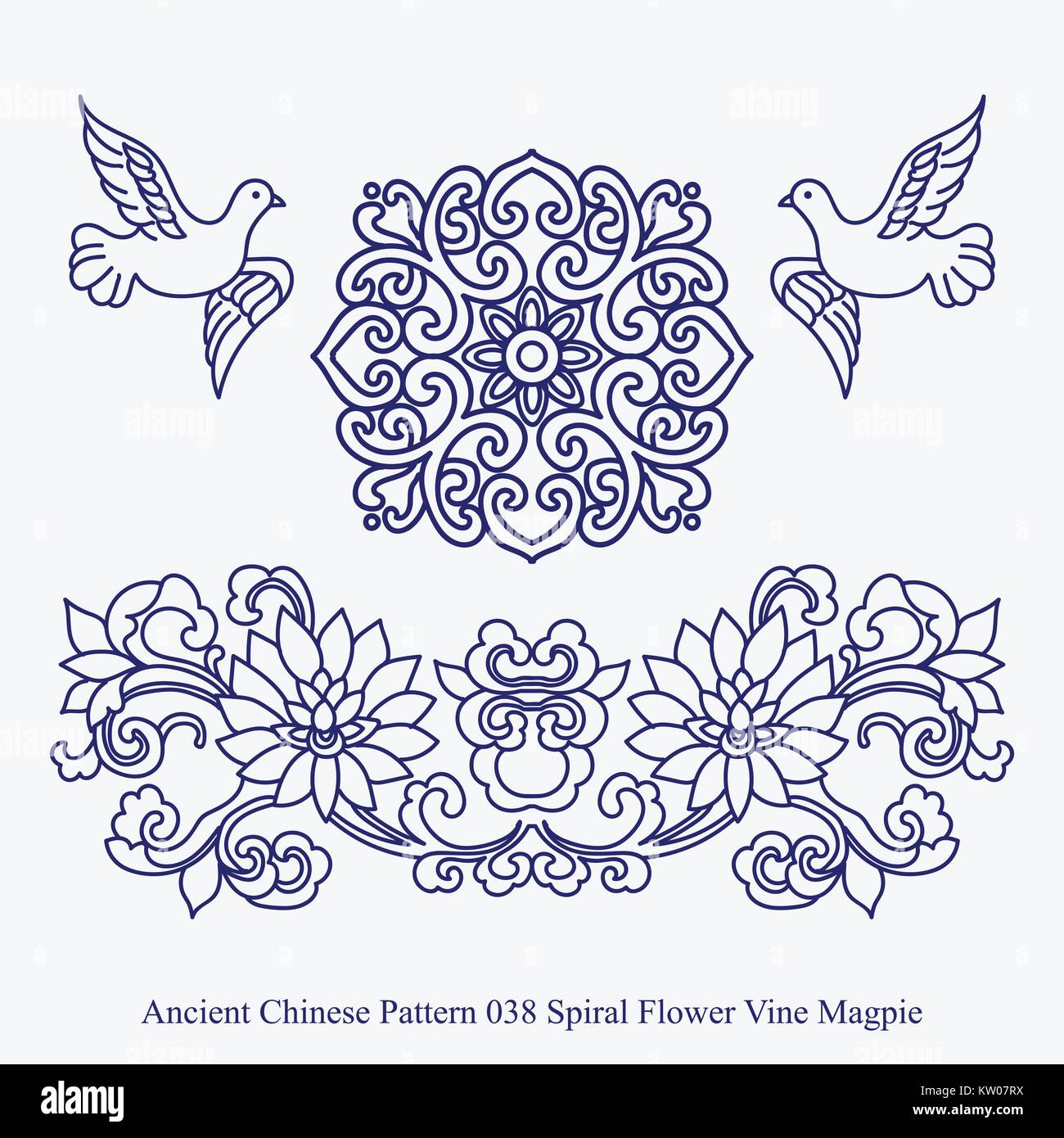 Ancient Chinese Pattern of Spiral Flower Vine Magpie Stock Vector Image ...