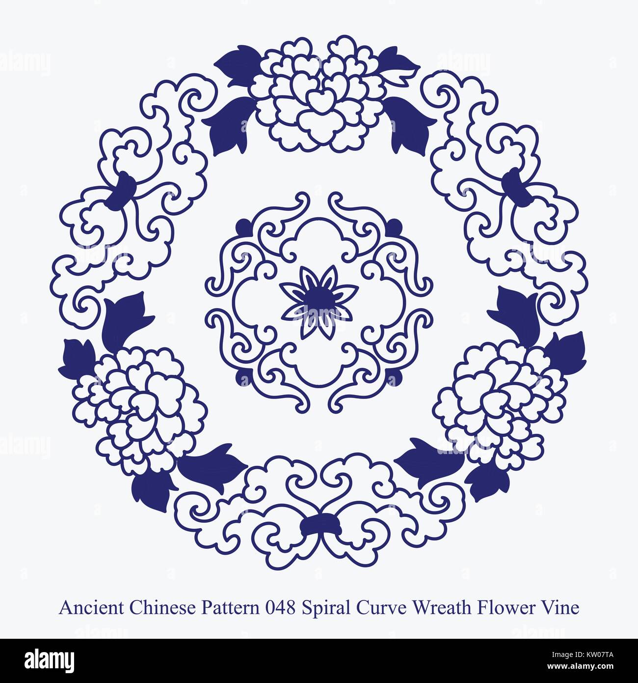 Ancient Chinese Pattern of Spiral Curve Wreath Flower Vine Stock Vector ...