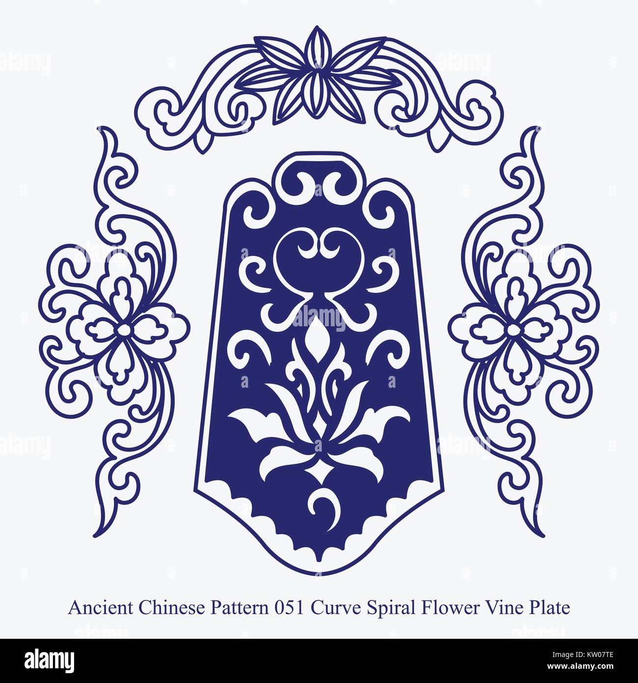 Ancient Chinese Pattern of Curve Spiral Flower Vine Plate Stock Vector ...