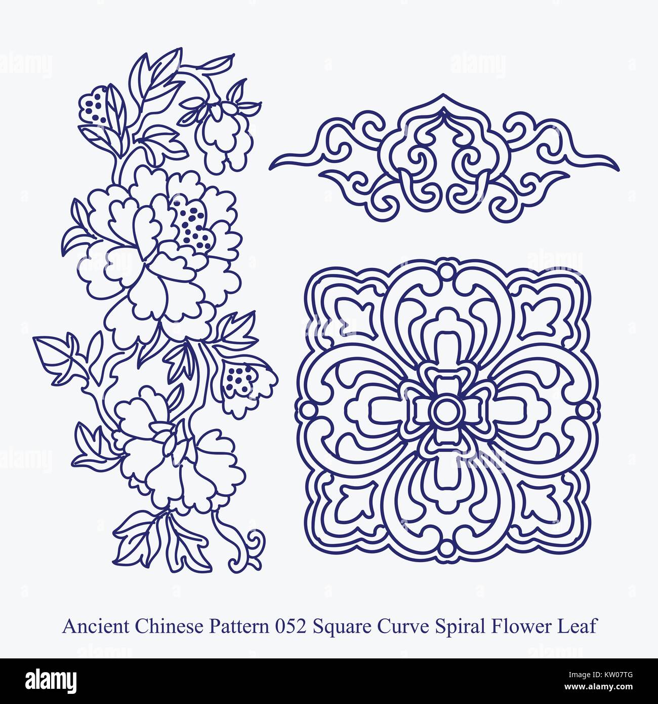 Ancient Chinese Pattern of Square Curve Spiral Flower Leaf Stock Vector ...