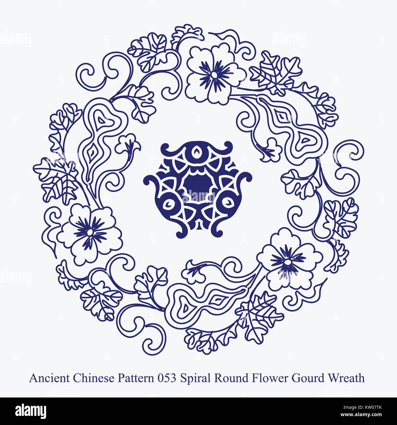 Ancient Chinese Pattern of Spiral Round Flower Gourd Wreath Stock ...