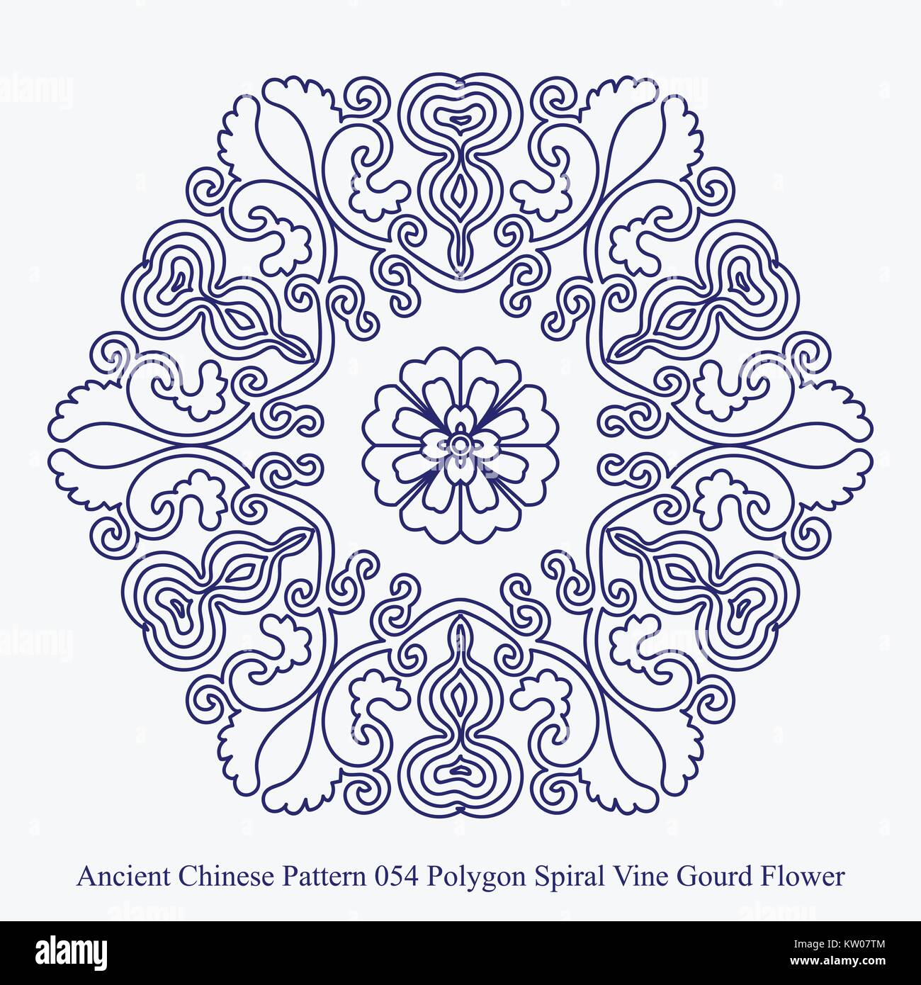 Ancient Chinese Pattern of Polygon Spiral Vine Gourd Flower Stock ...