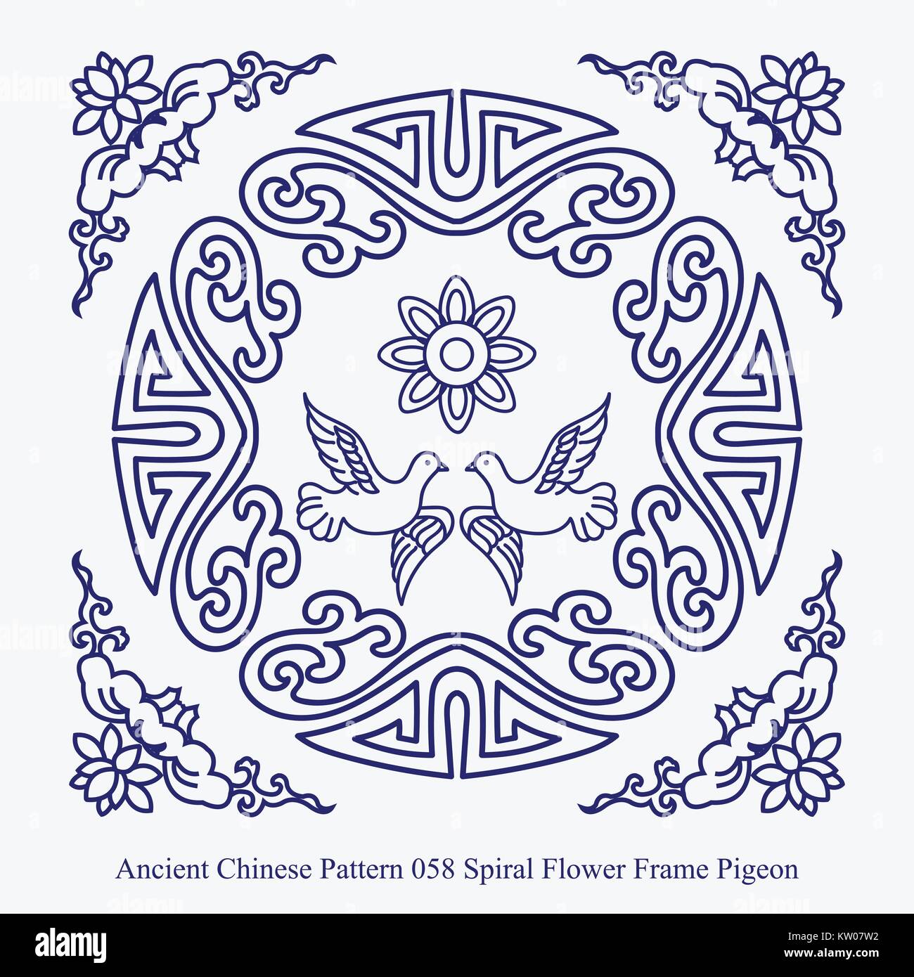 Ancient Chinese Pattern of Spiral Flower Frame Pigeon Stock Vector ...