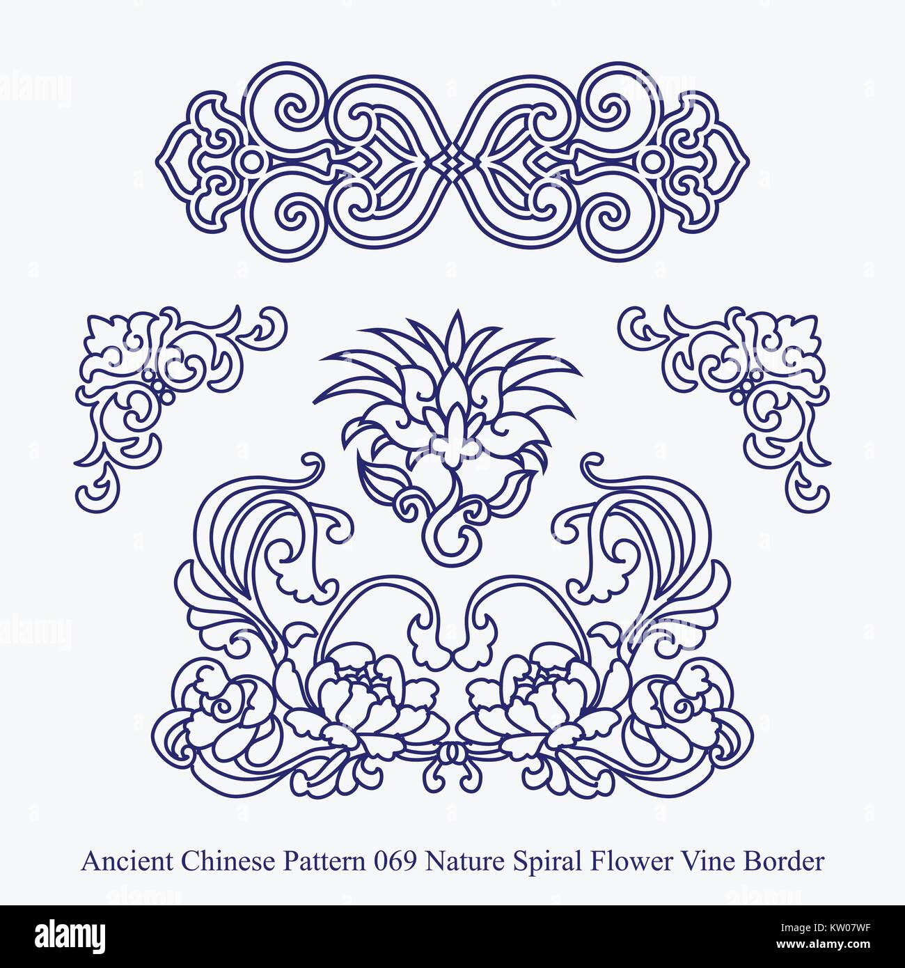Ancient Chinese Pattern of Nature Spiral Flower Vine Border Stock ...