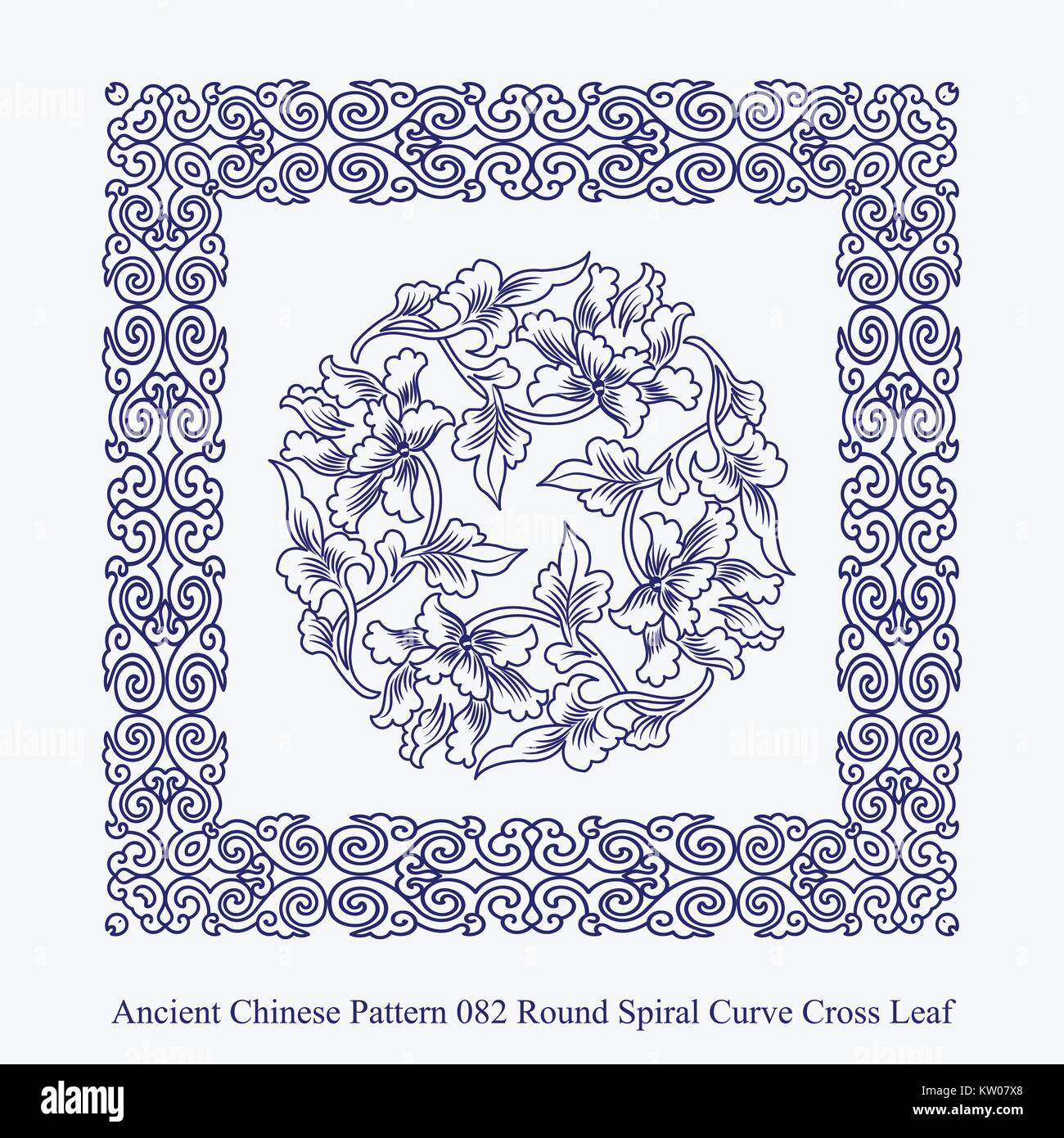 Ancient Chinese Pattern of Round Spiral Curve Cross Leaf Stock Vector ...