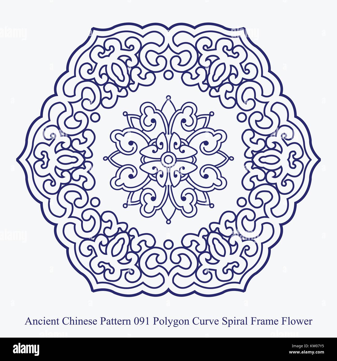 Ancient Chinese Pattern of Polygon Curve Spiral Frame Flower Stock ...