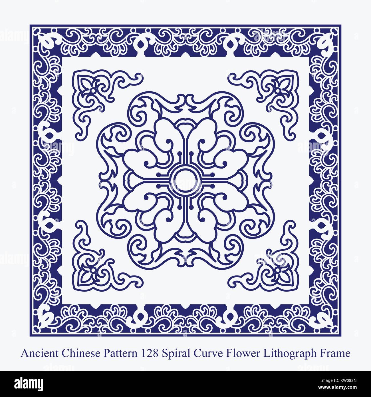 Ancient Chinese Pattern of Spiral Curve Flower Lithograph Frame Stock ...