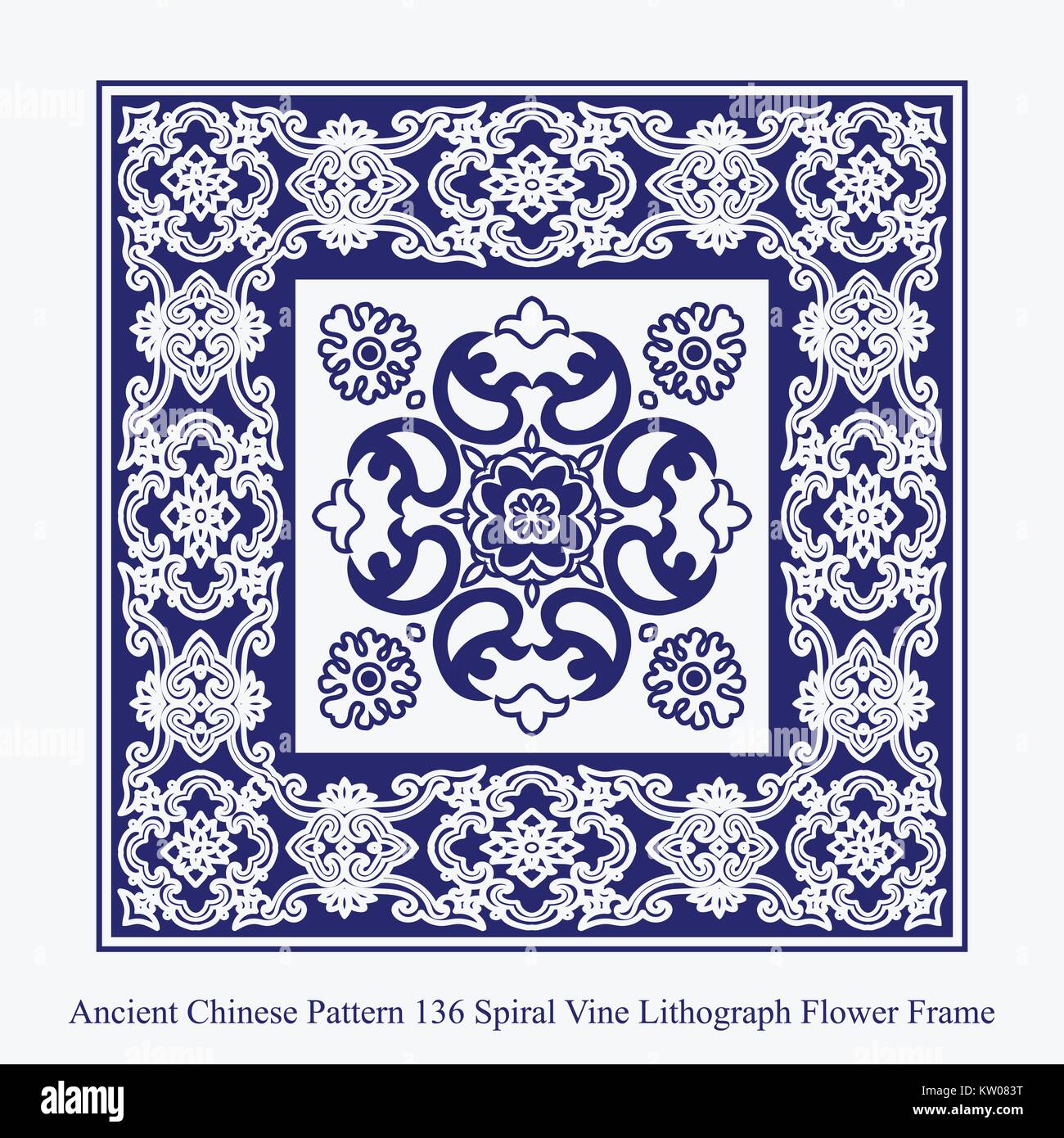Ancient Chinese Pattern of Spiral Vine Lithograph Flower Frame Stock ...
