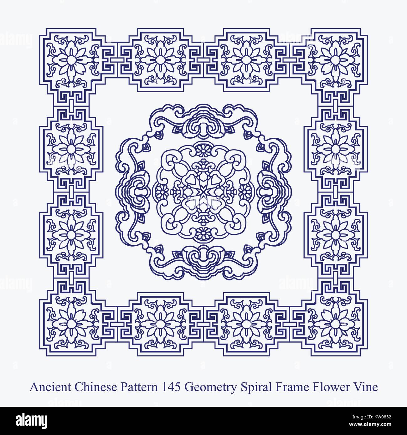 Ancient Chinese Pattern of Geometry Spiral Frame Flower Vine Stock ...