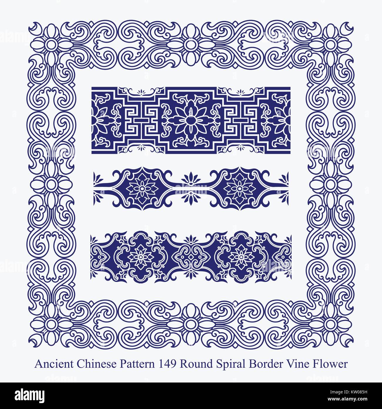 Ancient Chinese Pattern of Round Spiral Border Vine Flower Stock Vector ...